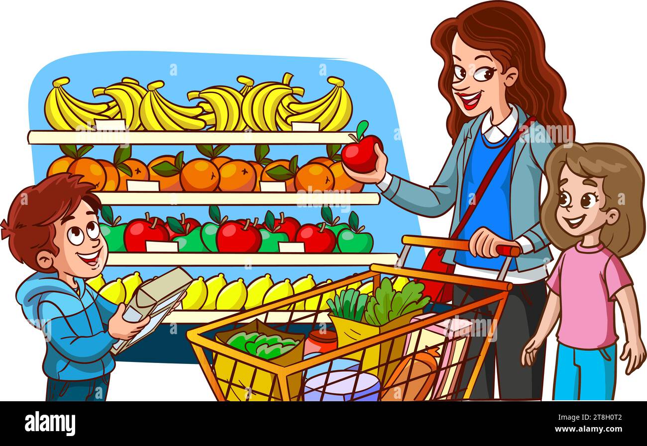 shopping kids and family cartoon vector illustration Stock Vector Image ...