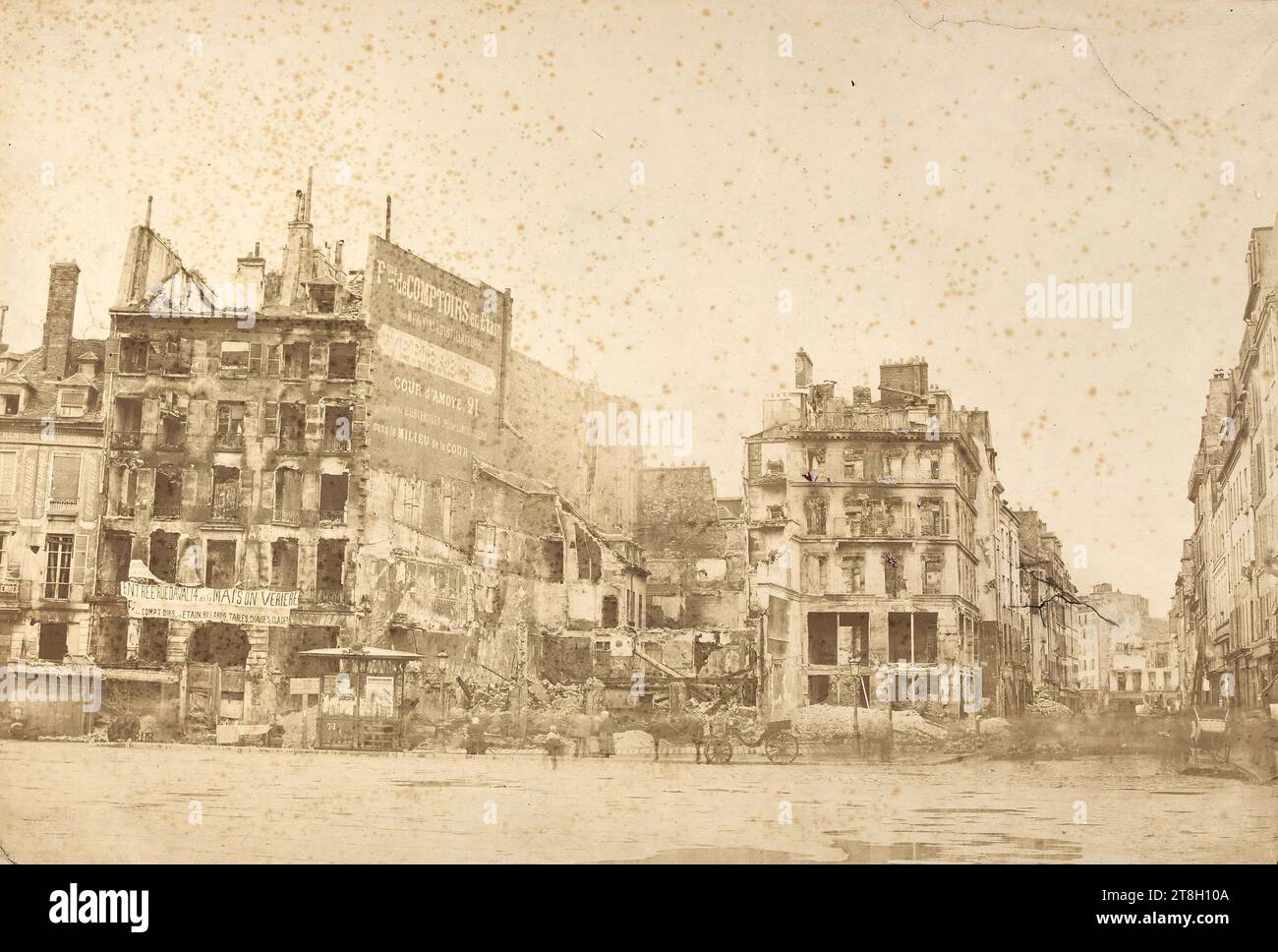 Place de la Bastille in ruins during the Commune, ruined building with ...