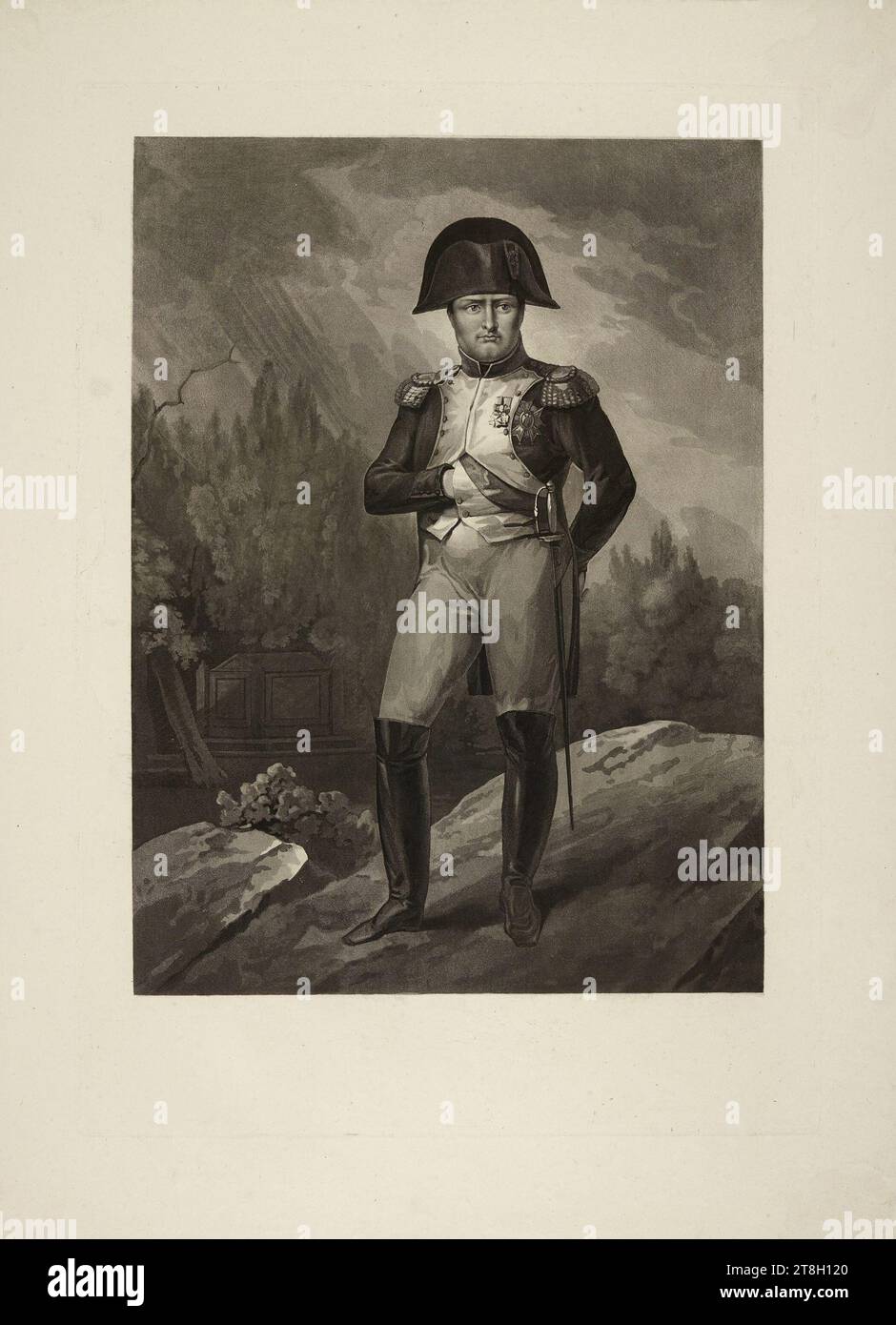 Napoleon on St. Helena, most likely with a tomb in the left background ...