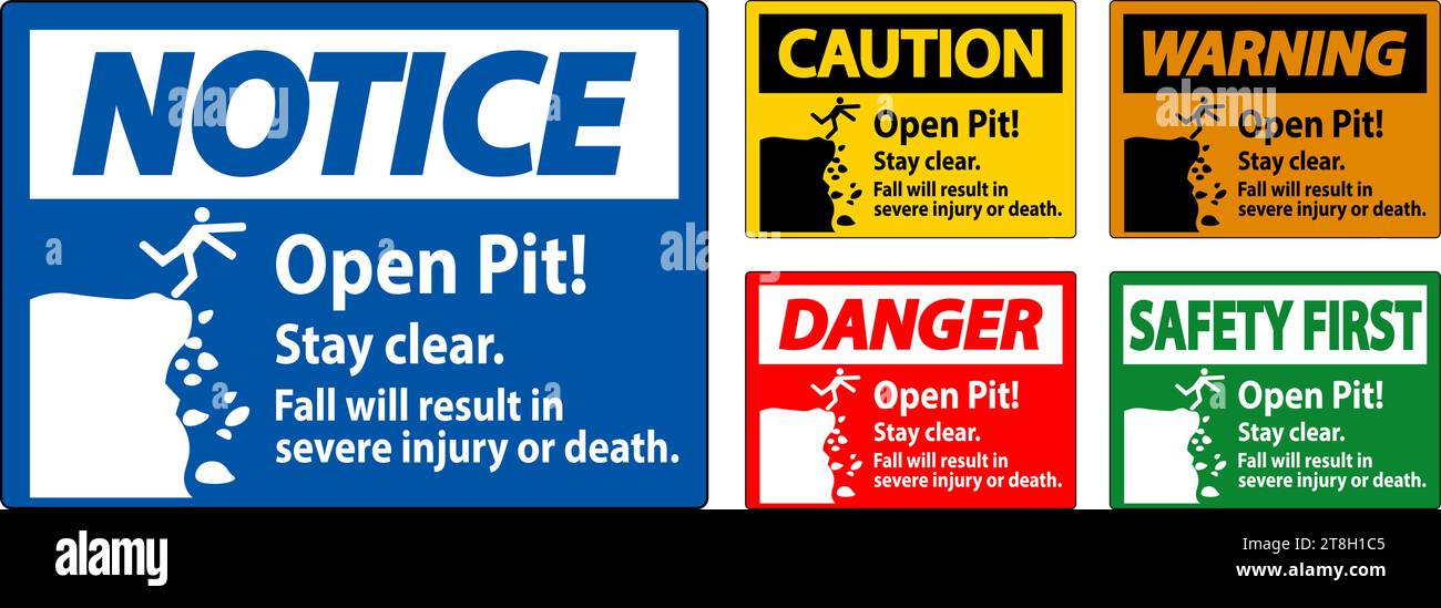 Danger Sign Open Pit Stay Clear Fall Will Result In Severe Injury Or ...