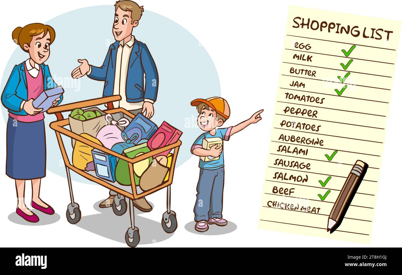shopping kids and family cartoon vector illustration Stock Vector Image ...