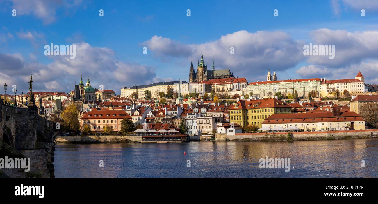 Panoramic view of Malá Strana with Charles Bridge and the Vltava River with Prague Castle and St ...
