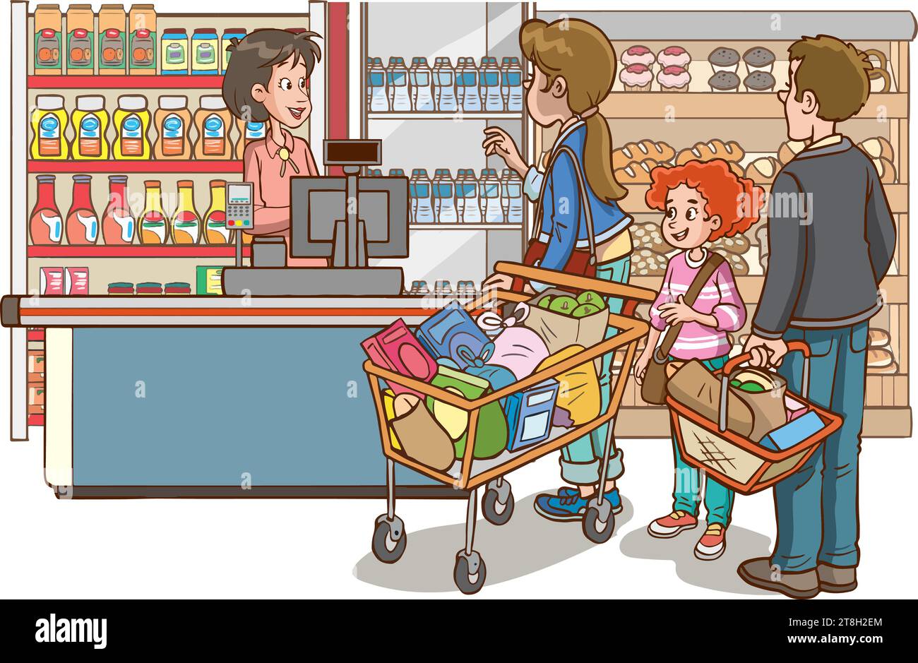 shopping kids and family cartoon vector illustration Stock Vector Image ...
