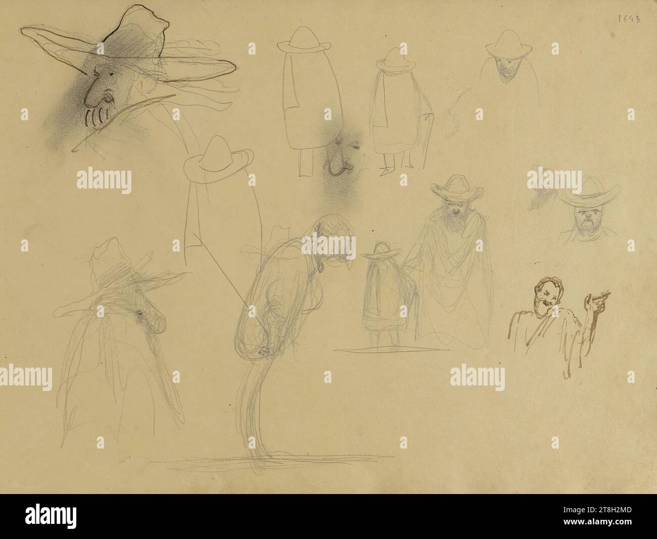 Page of sketches of men with beards and hats, Draughtsman, Between 1840 ...