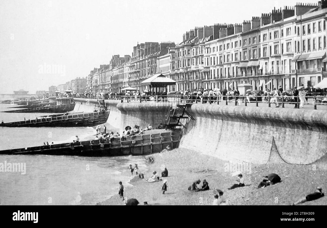 Hastings beach and promenade, Victorian period Stock Photo - Alamy