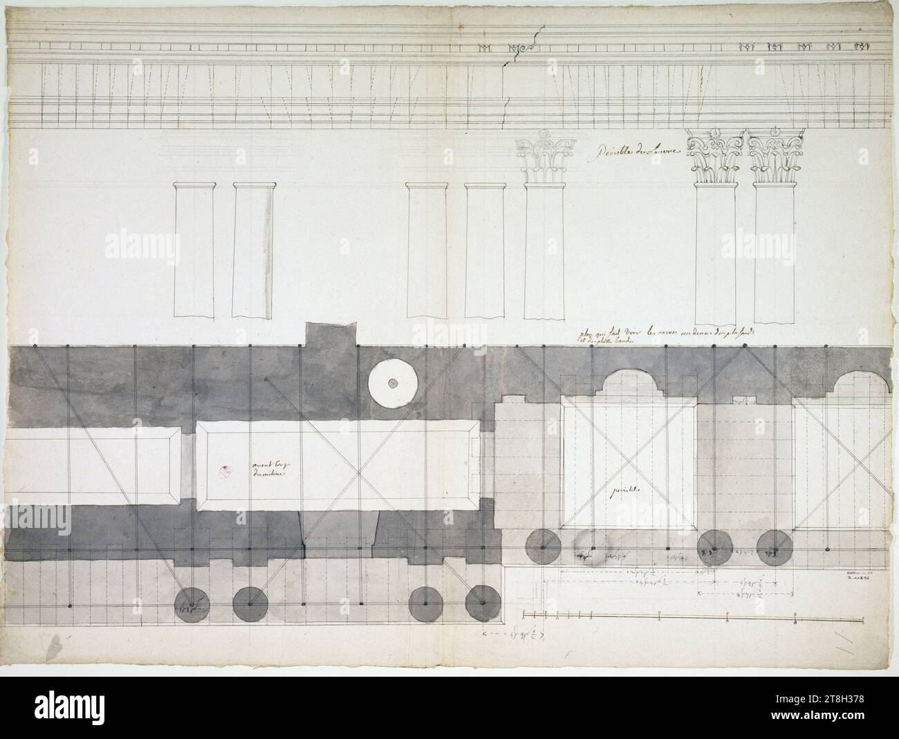 Peristyle du Louvre, detail of elevation and plan, Draftsman, Drawing ...