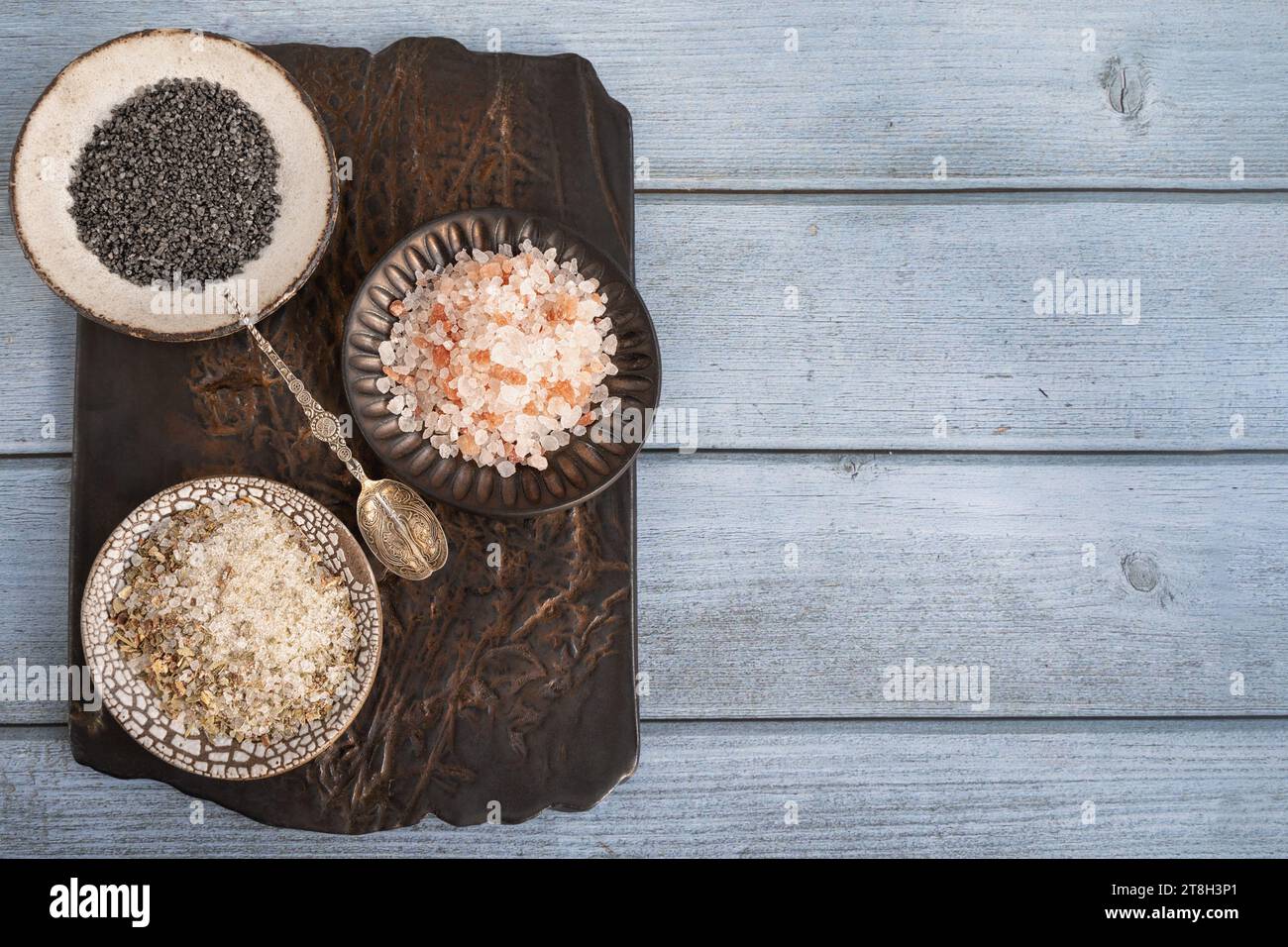 different types of salt. Three different types of salt in handmade ...