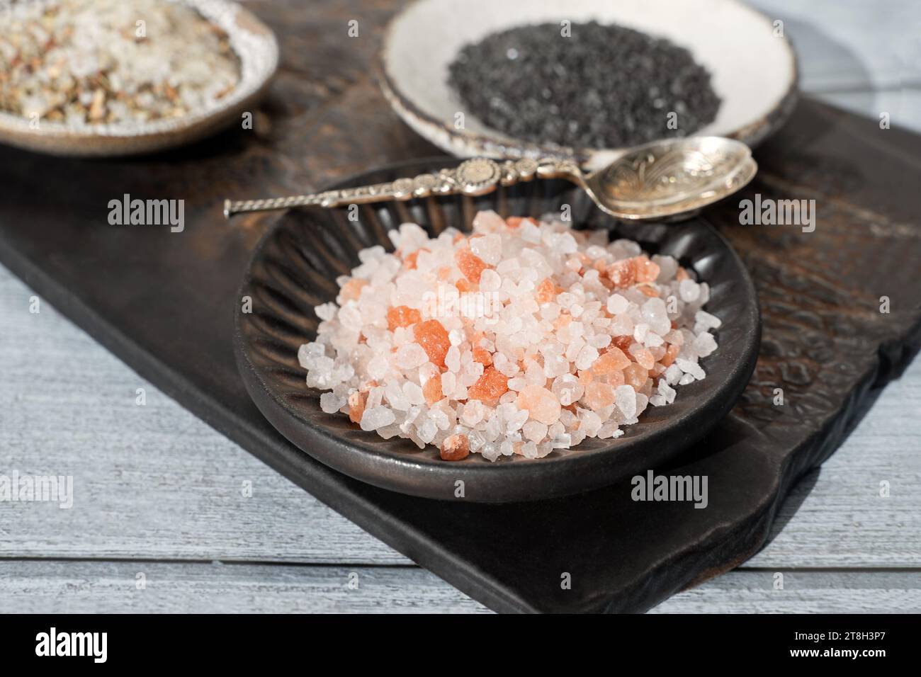 different types of salt. Three different types of salt in handmade ...