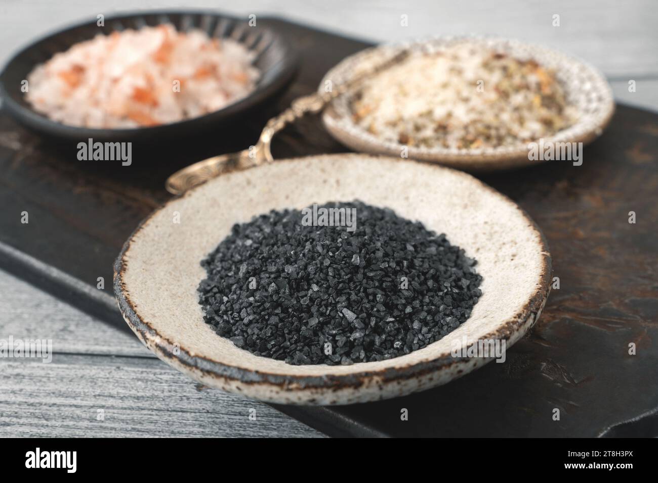 different types of salt. Three different types of salt in handmade ...