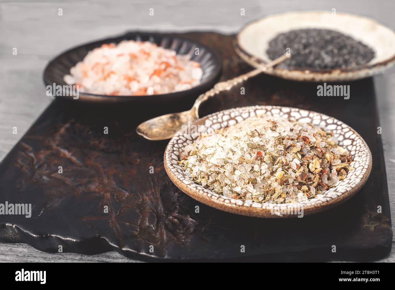 different types of salt. Three different types of salt in handmade ...