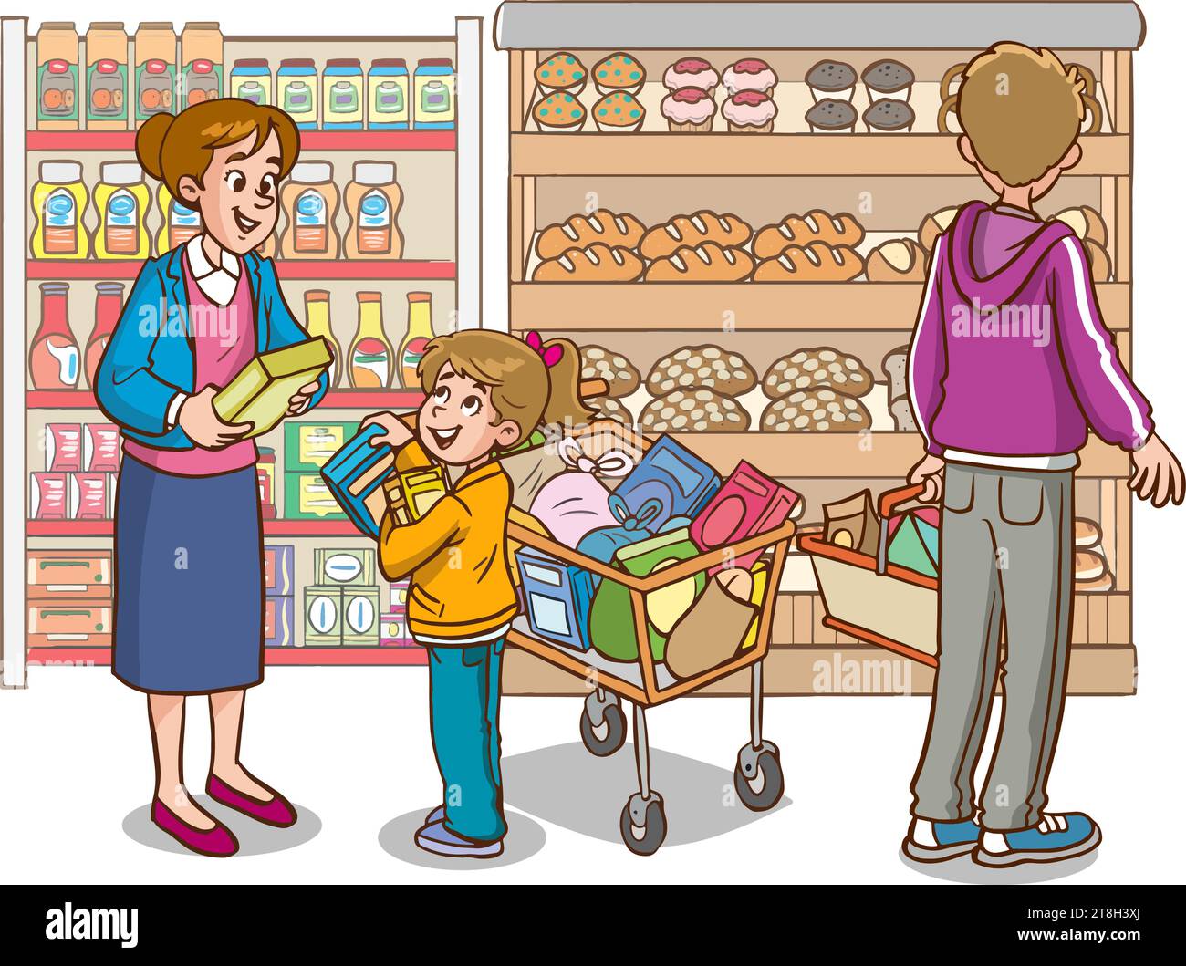 shopping kids and family cartoon vector illustration Stock Vector Image ...
