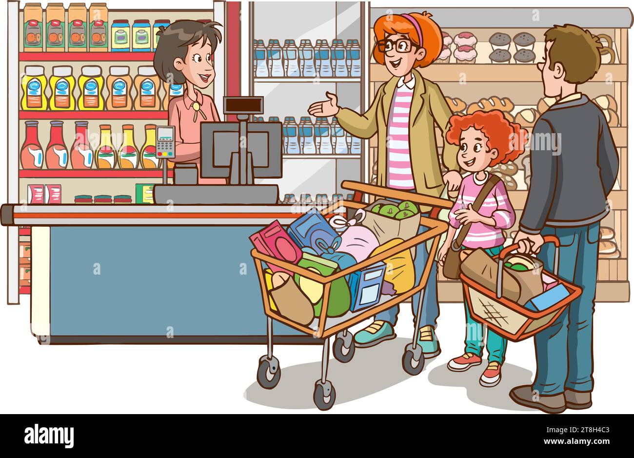 shopping kids and family cartoon vector illustration Stock Vector Image ...