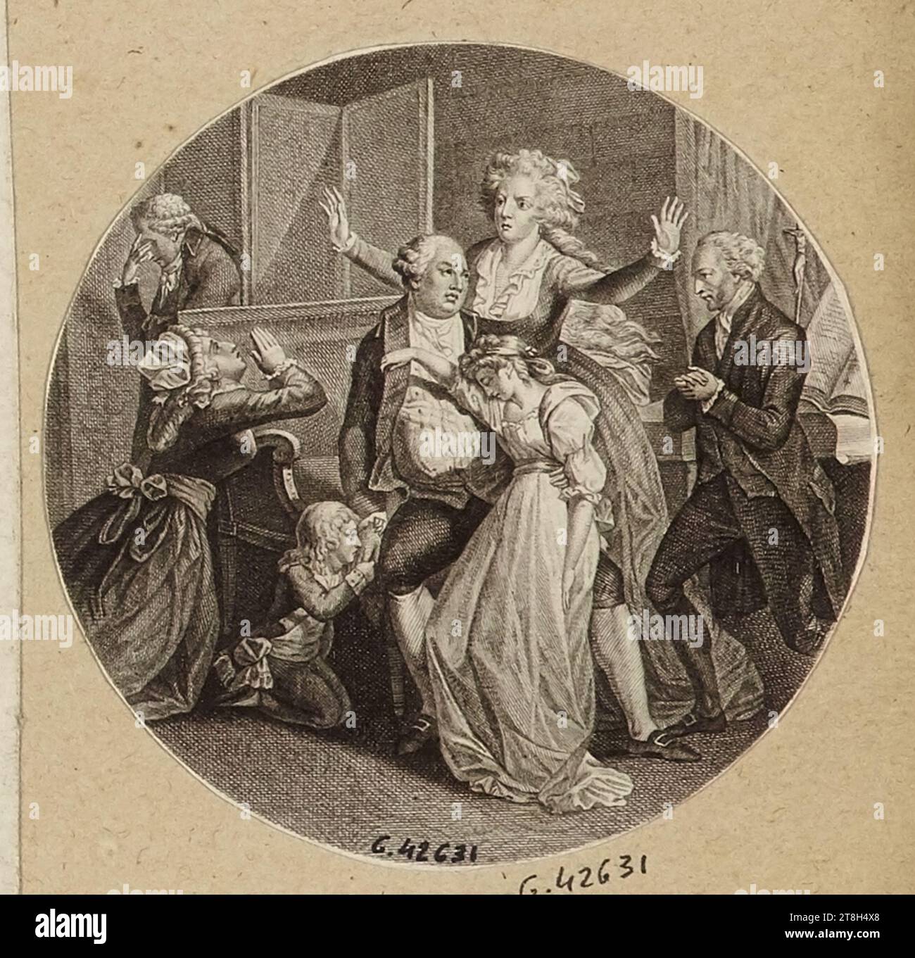Farewell of Louis XVI to his family at the Temple, Engraving, Print ...