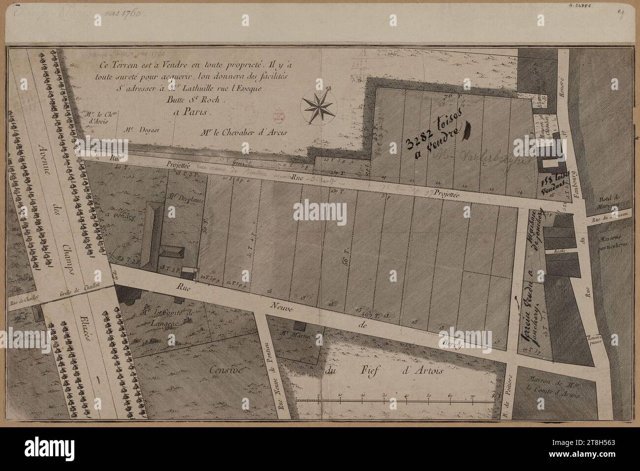 Plan d'un terrain à vendre rue du Faubourg Saint-Honoré, Engraver ...