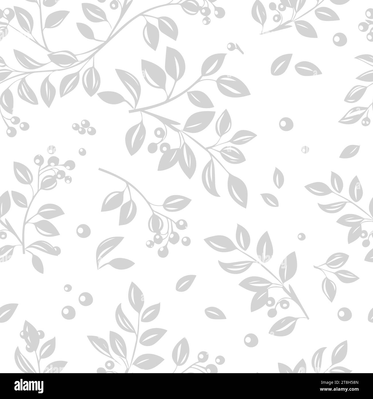 Botanical grey seamless pattern of twigs with leaves. hand drawing. Not AI, Vector illustration ...