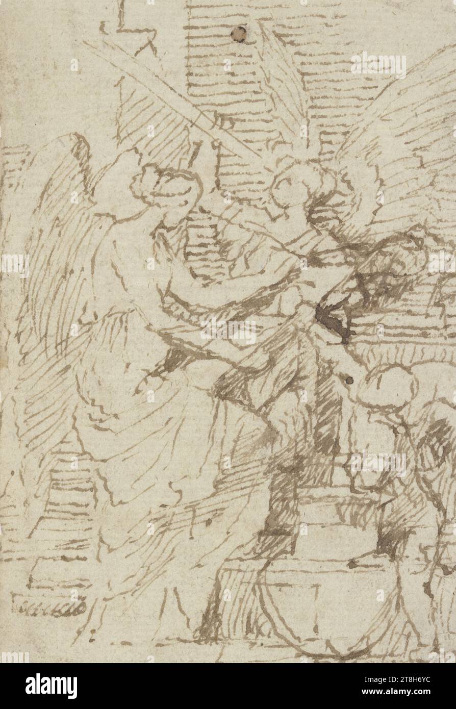 NICOLAS POUSSIN, Klio and Fama, ca. 1650, sheet, 130 x 90 mm, brown pen ...