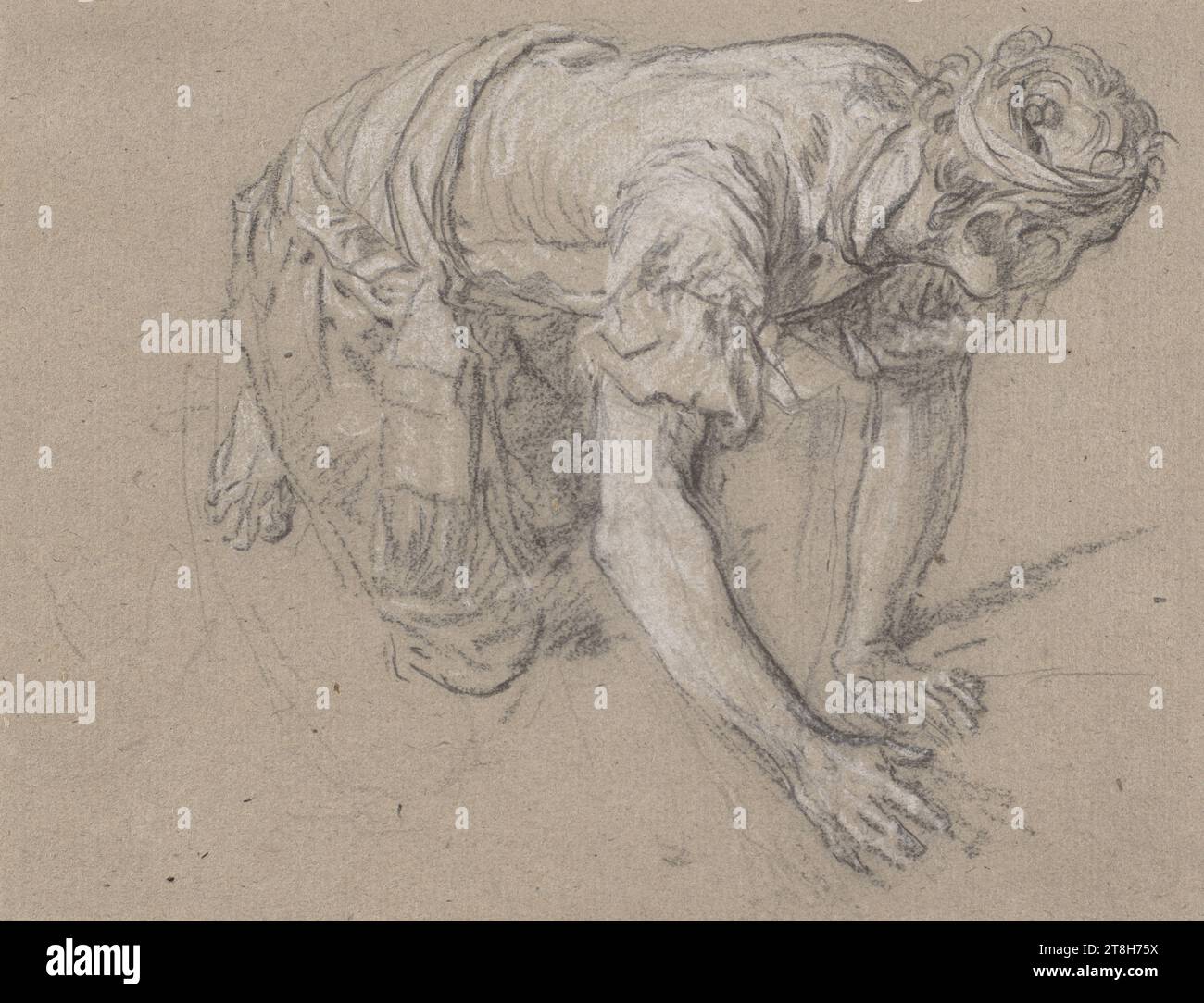 NICOLAS LANCRET, Man crouching on all fours on the floor, boy playing ...