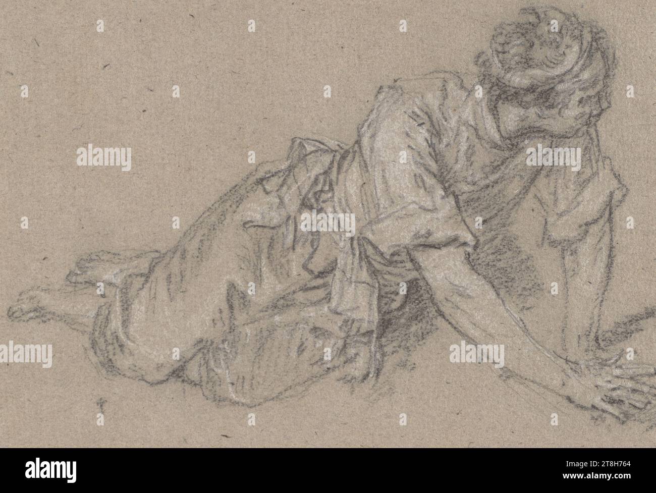 NICOLAS LANCRET, Man crouching on all fours on the floor, boy playing ...