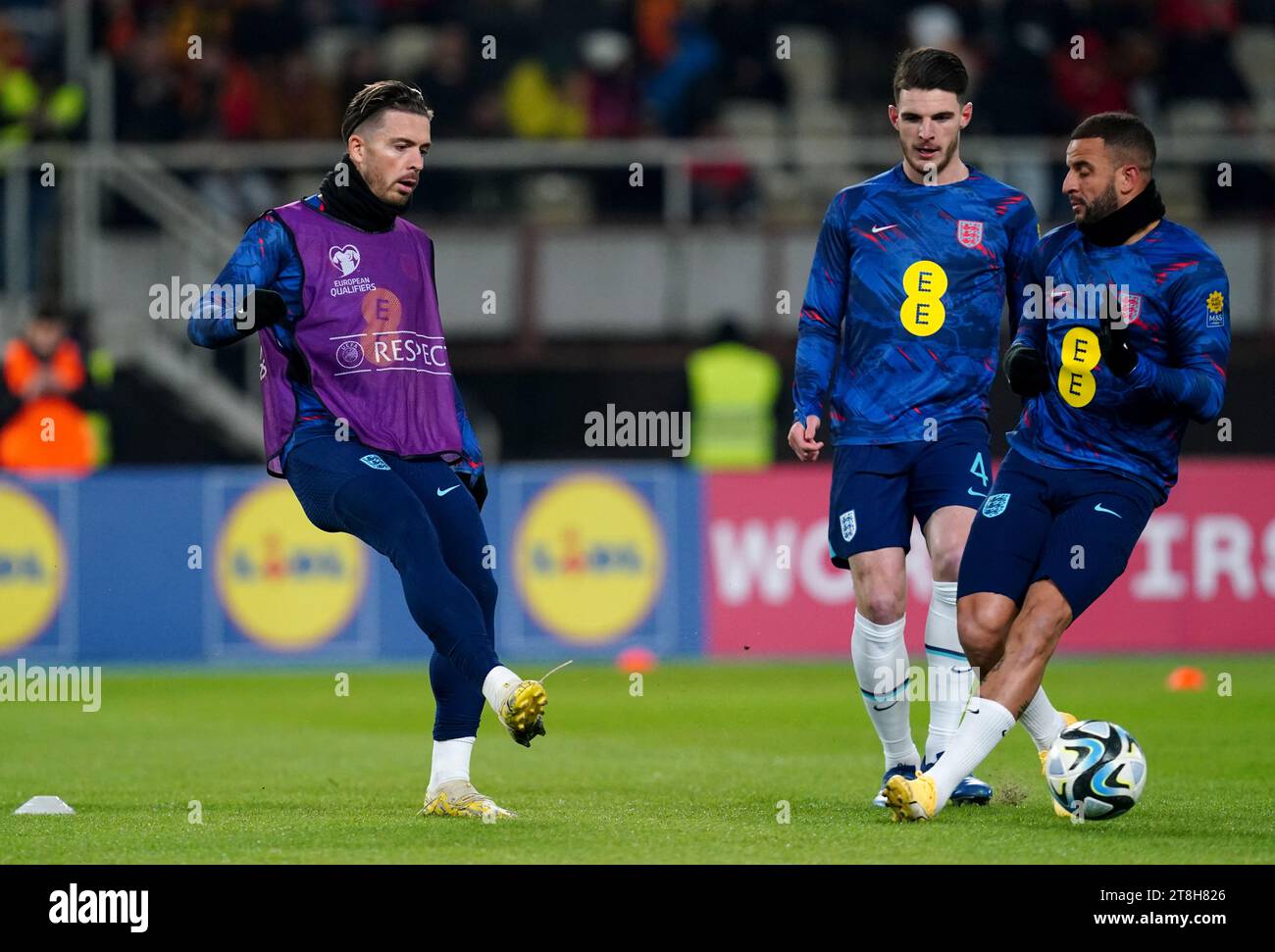 Left to right, England's Jack Grealish, Declan Rice and Kyle Walker ...