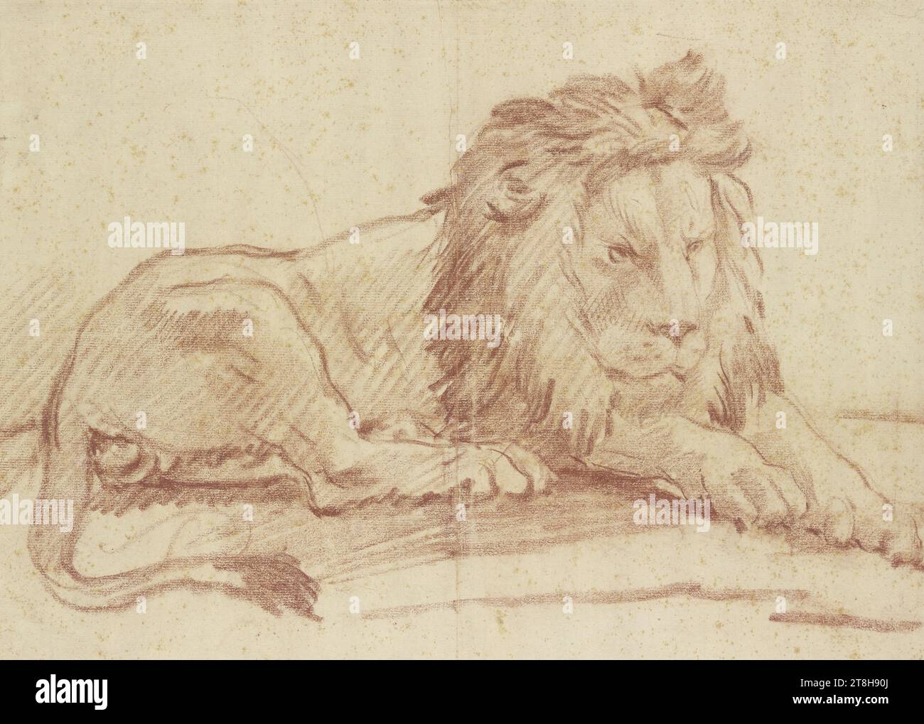NICOLAS GUIBAL, A lying lion to the right, sheet, 309 x 422 mm, red ...