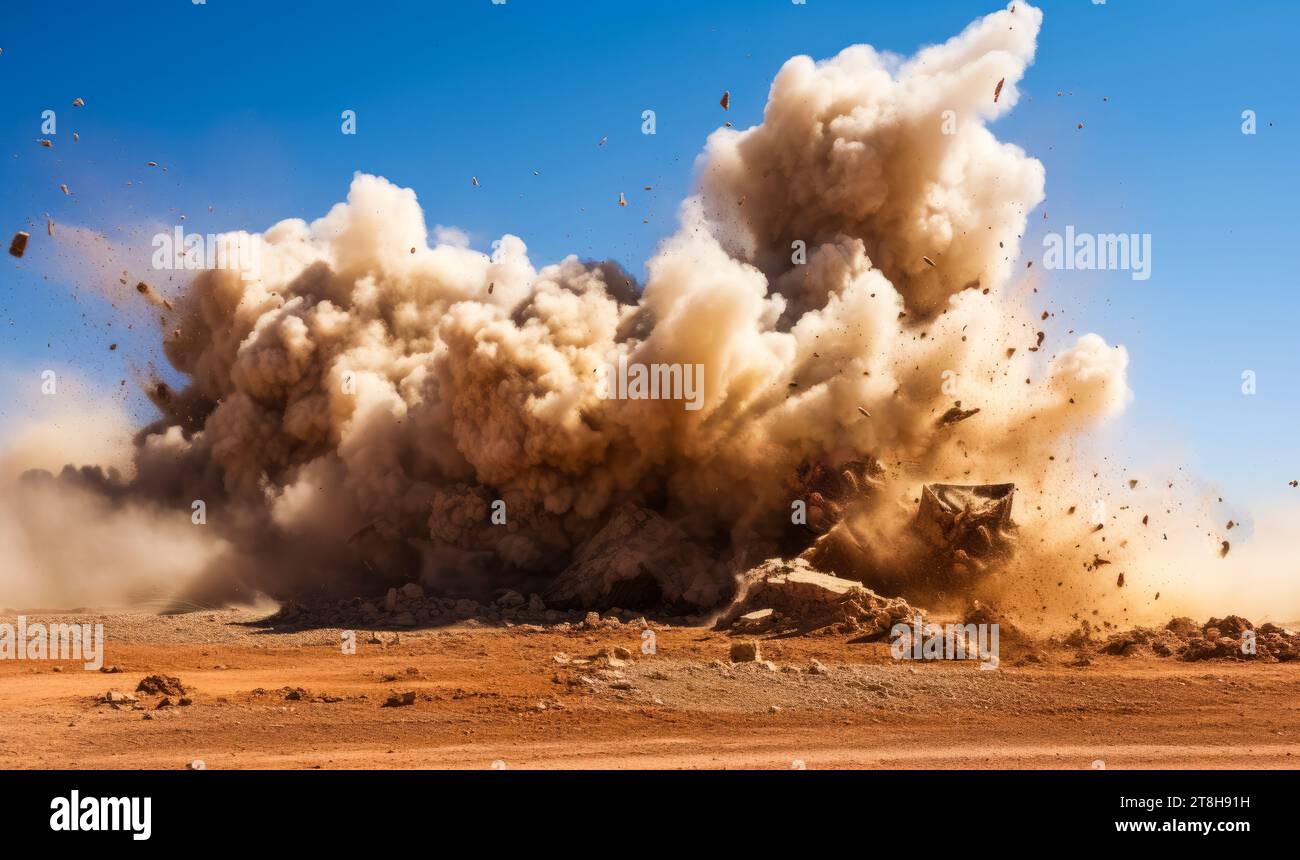 Dust storm after detonator blast on the mining site Stock Photo - Alamy
