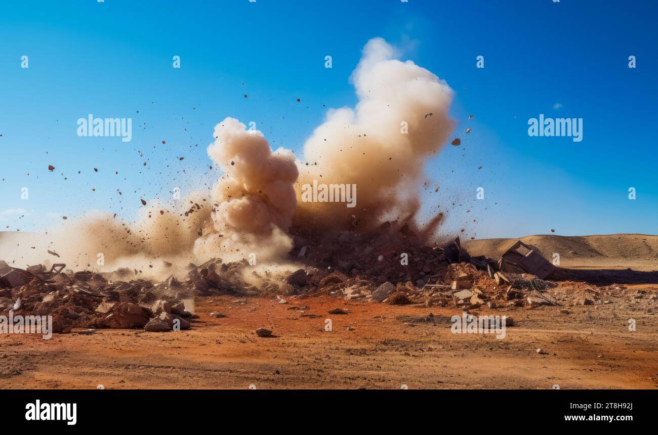 Dust storm and flying rock particles during detonator blasting on the ...
