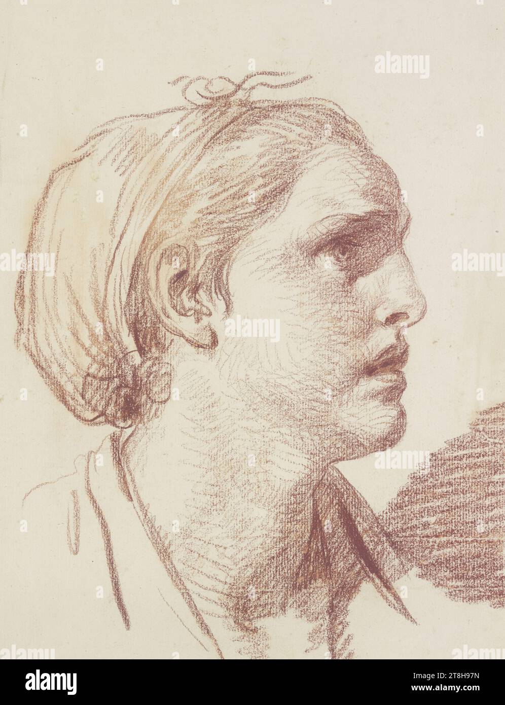 JEAN-BAPTISTE GREUZE, female head with tied hair in profile to the ...