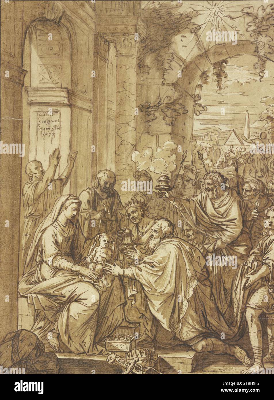 GILBERT FRANCART, Adoration of the Magi, 1677, sheet, 377 x 288 mm, pen ...