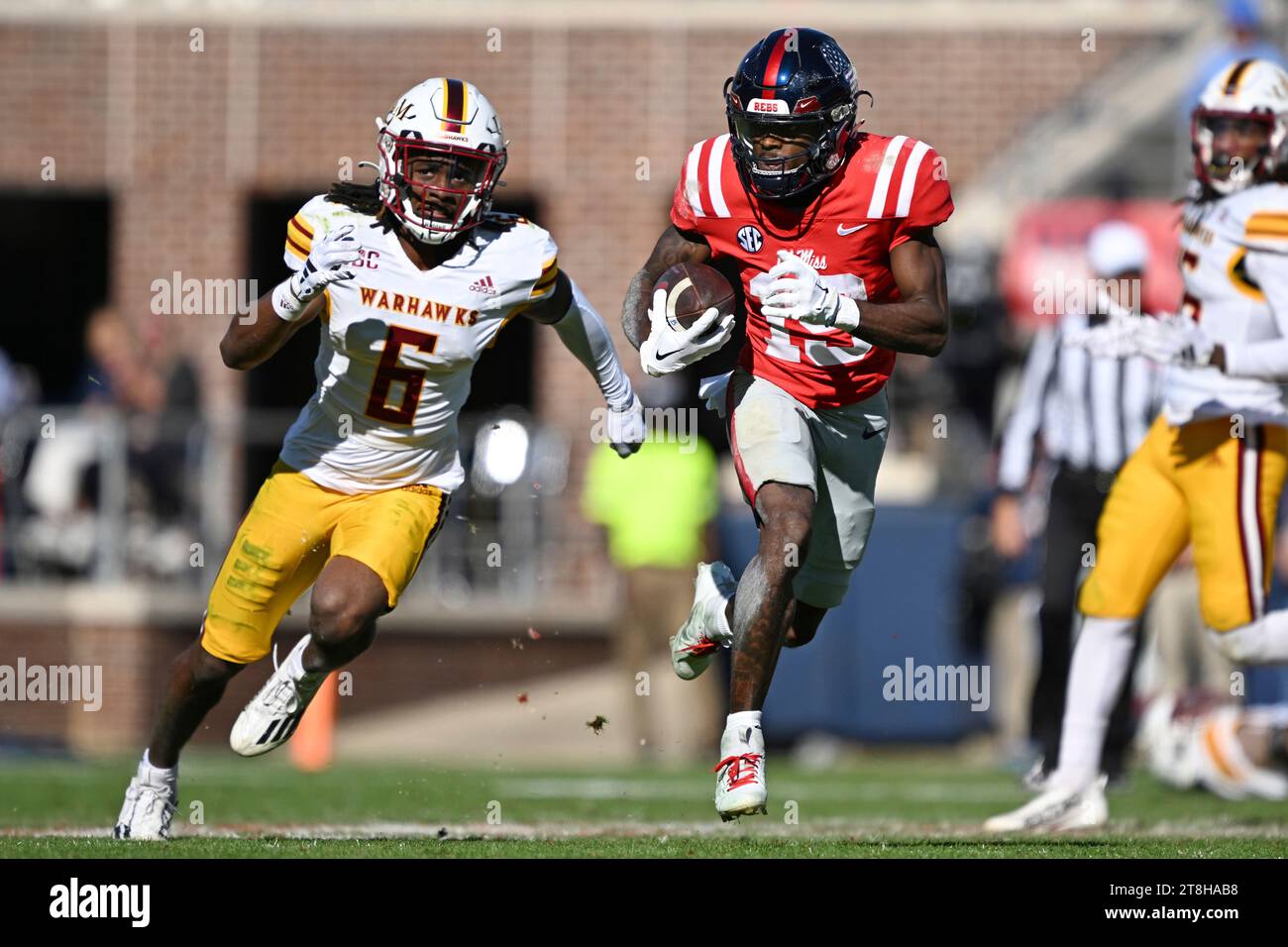 Mississippi wide receiver Dayton Wade (19) runs past Louisiana Monroe ...