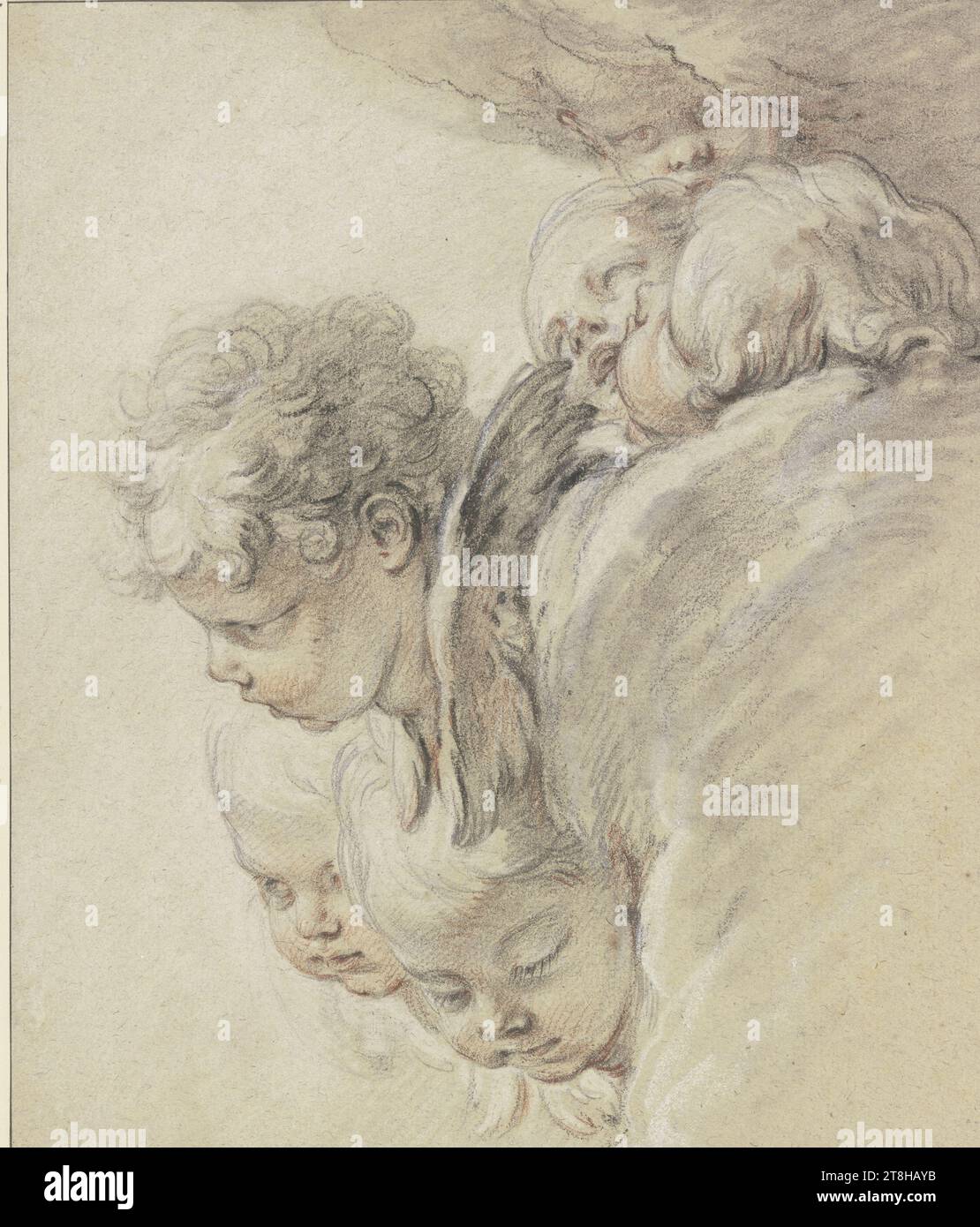 FRANÇOIS BOUCHER, Angel Heads in Clouds, Birth of Christ, 1750, sheet ...