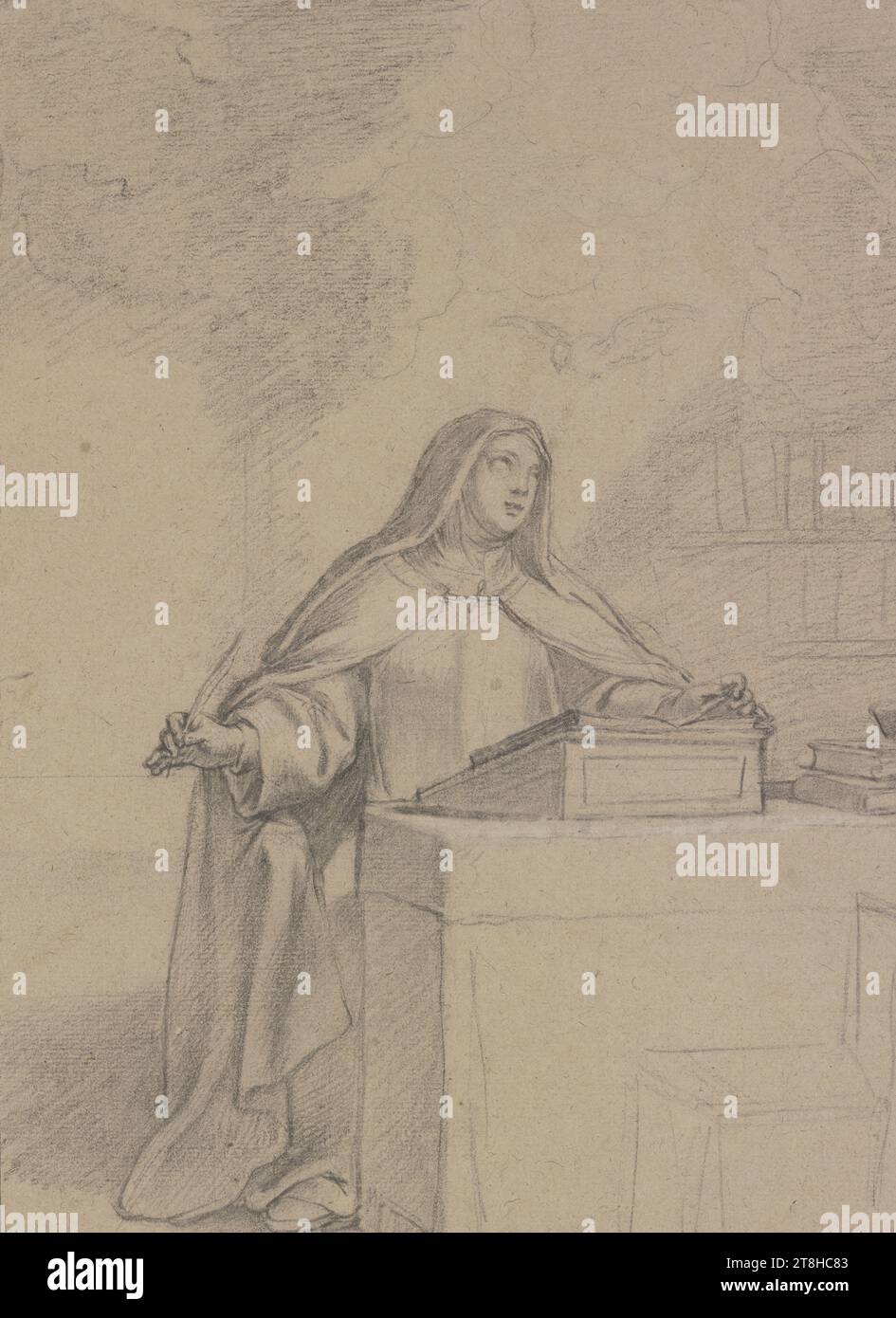 CHARLES LE BRUN, Saint Lucilia inspired by the Holy Spirit writing at ...