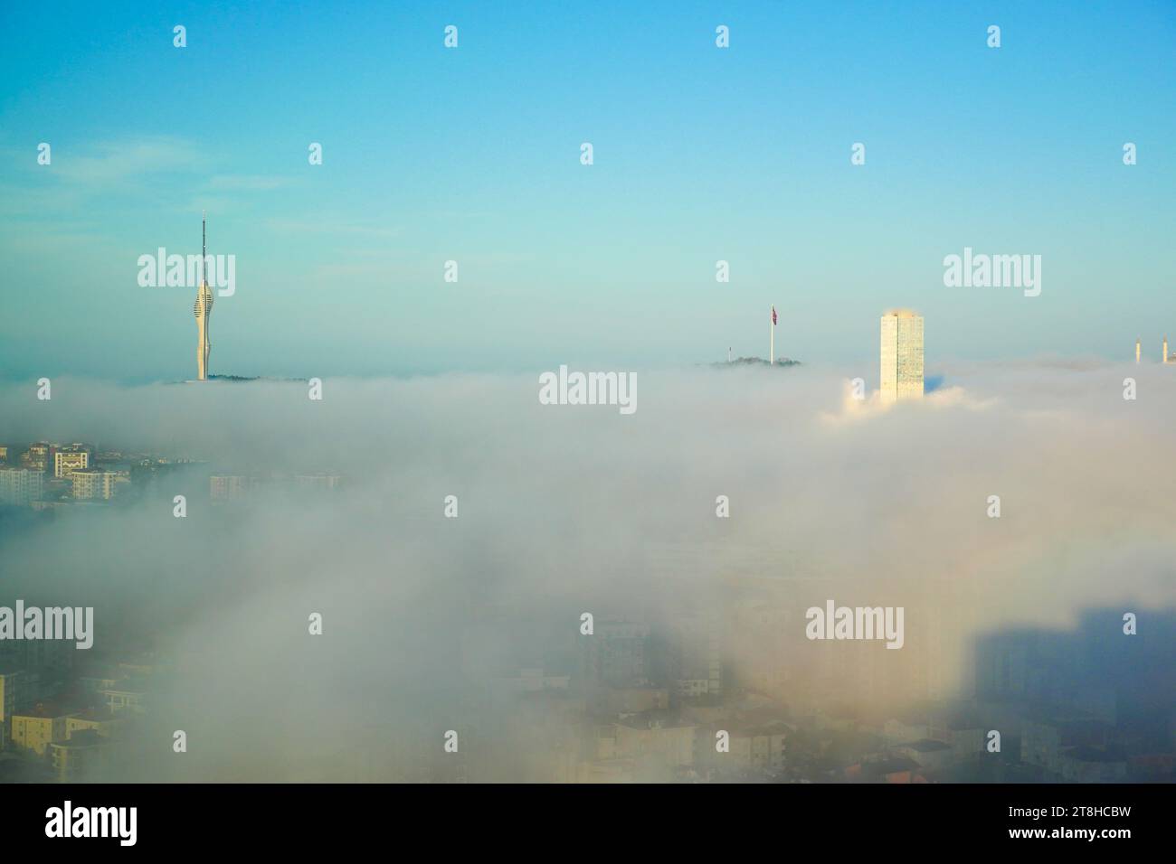 Rare early morning winter fog above the Istanbul city skyline a Stock ...