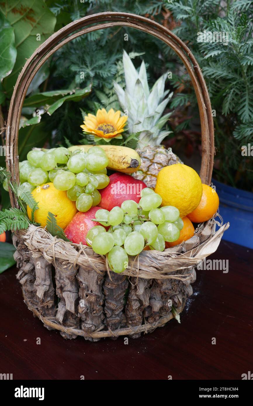 mixed fruits in a fruit Basket Stock Photo - Alamy