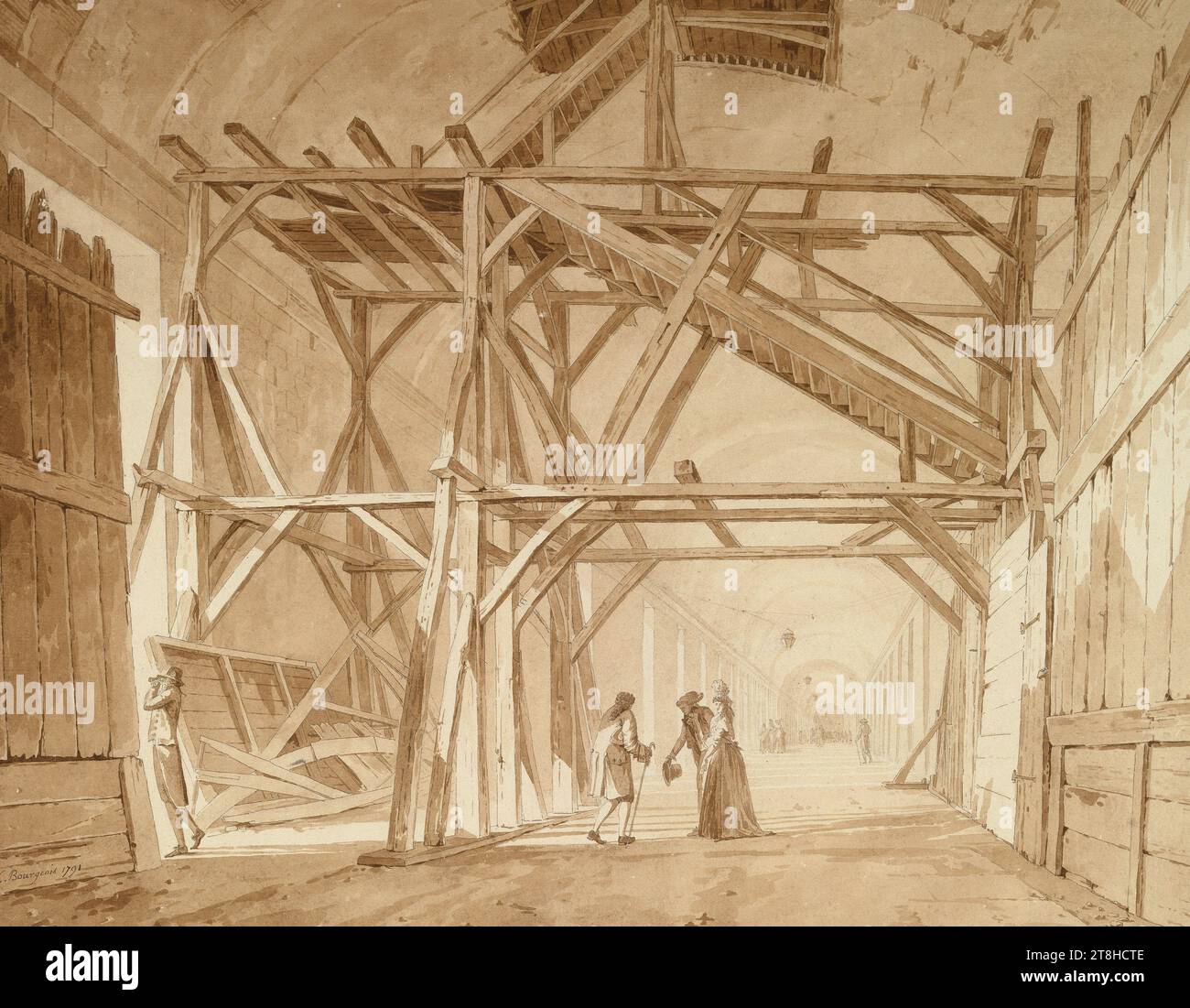 CONSTANT BOURGEOIS, The Great Gallery in the Louvre, 1791, sheet, 385 x ...
