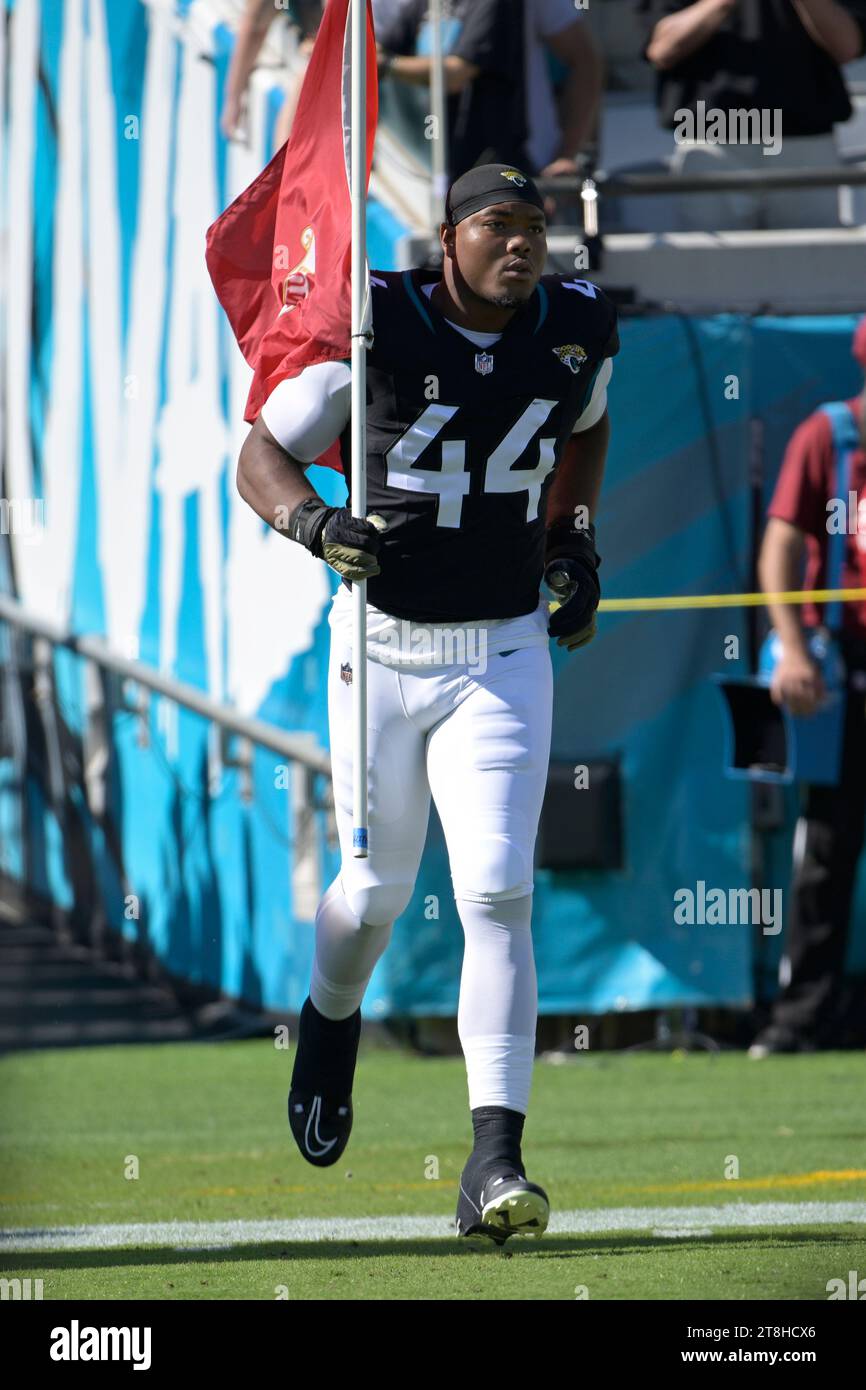 Jacksonville Jaguars linebacker Travon Walker (44) runs onto the field ...