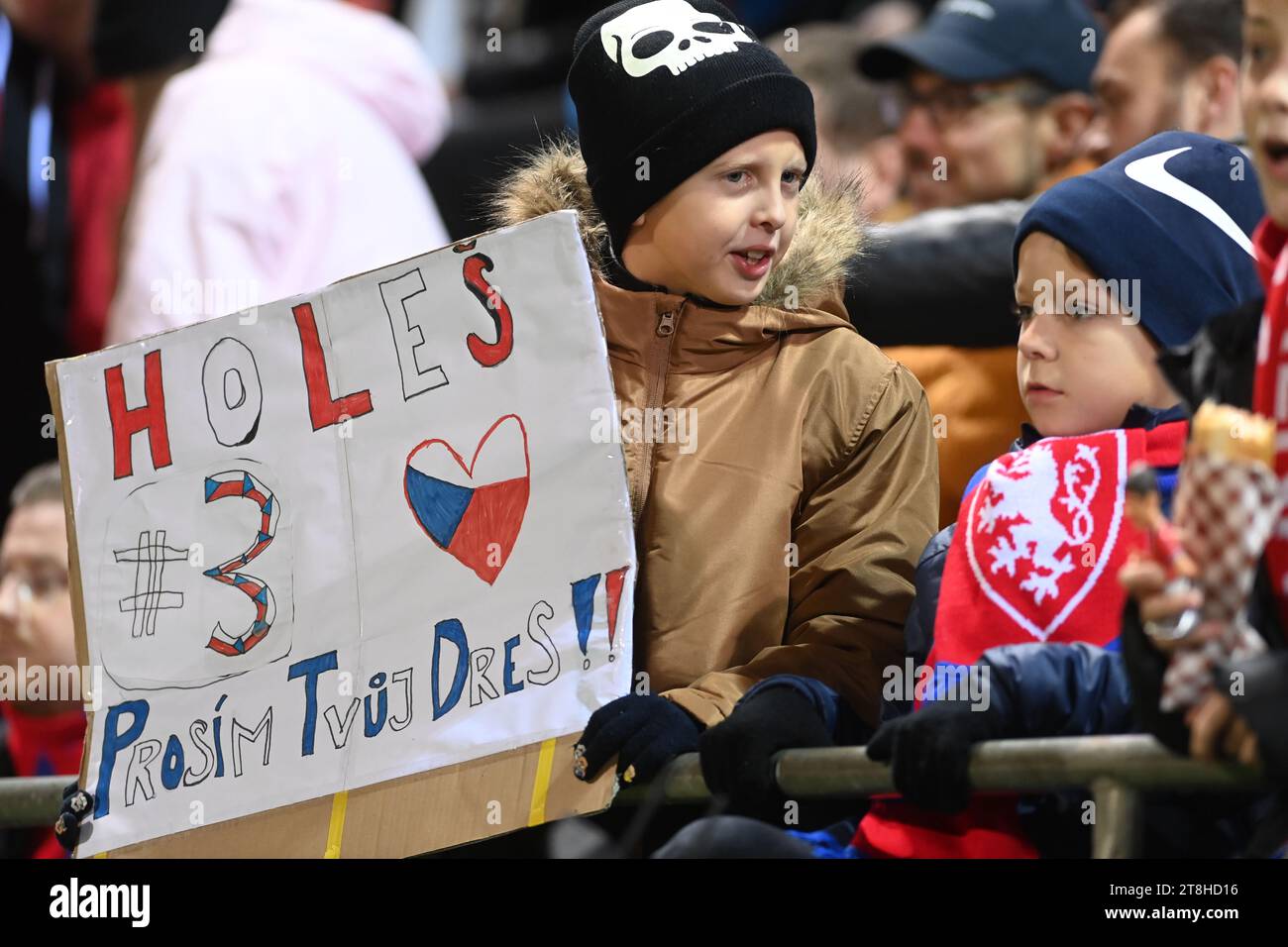 Olomouc, Czech Republic. 20th Nov, 2023. Young Czech fans are seen ...