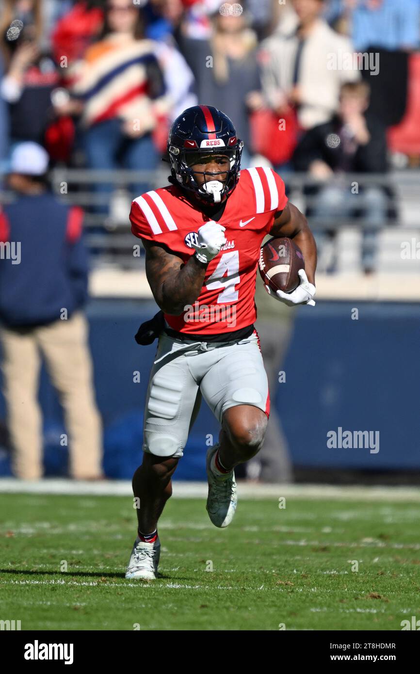 Mississippi running back Quinshon Judkins (4) runs the ball during the ...