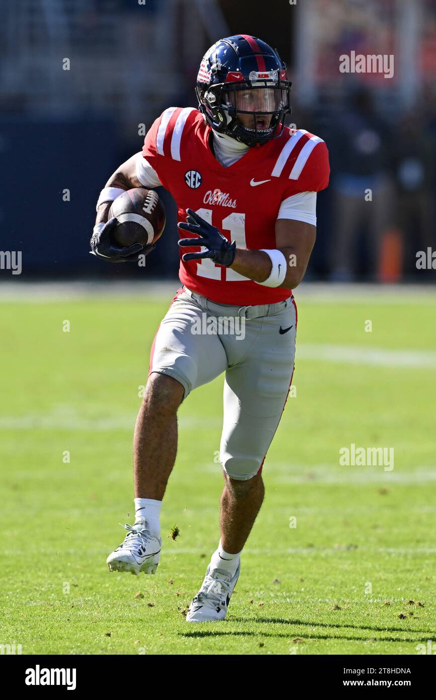 Mississippi wide receiver Jordan Watkins (11) runs after a catch during ...