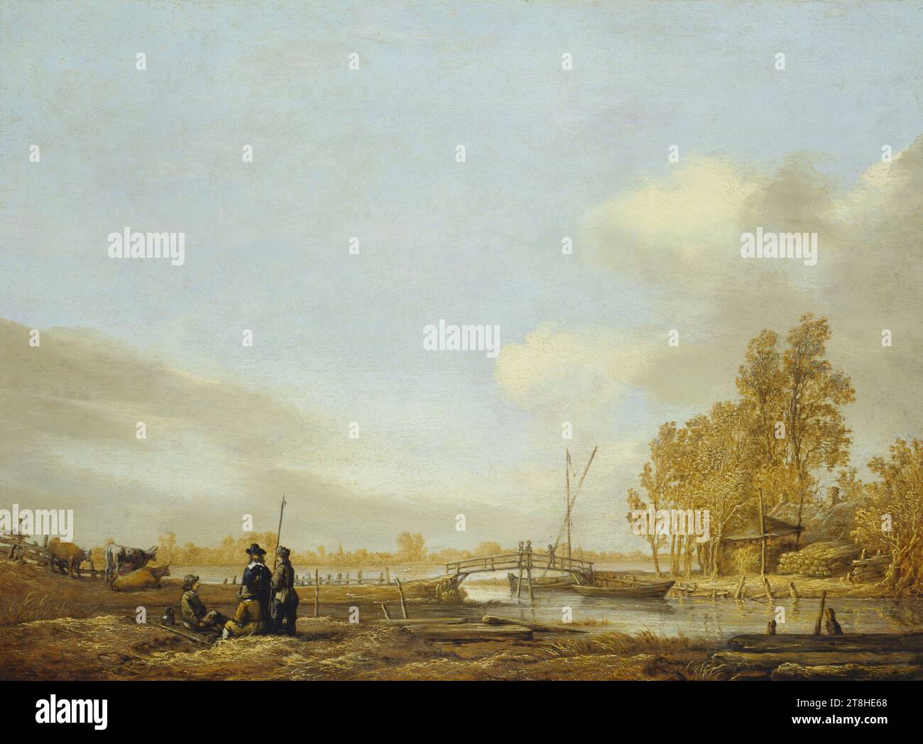 AELBERT CUYP, river landscape with footbridge, approx. 1641, dimensions ...