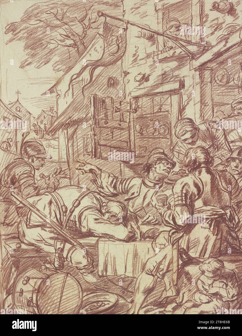 CHARLES PARROCEL, soldiers carousing in front of a tavern, approx. 1728 ...