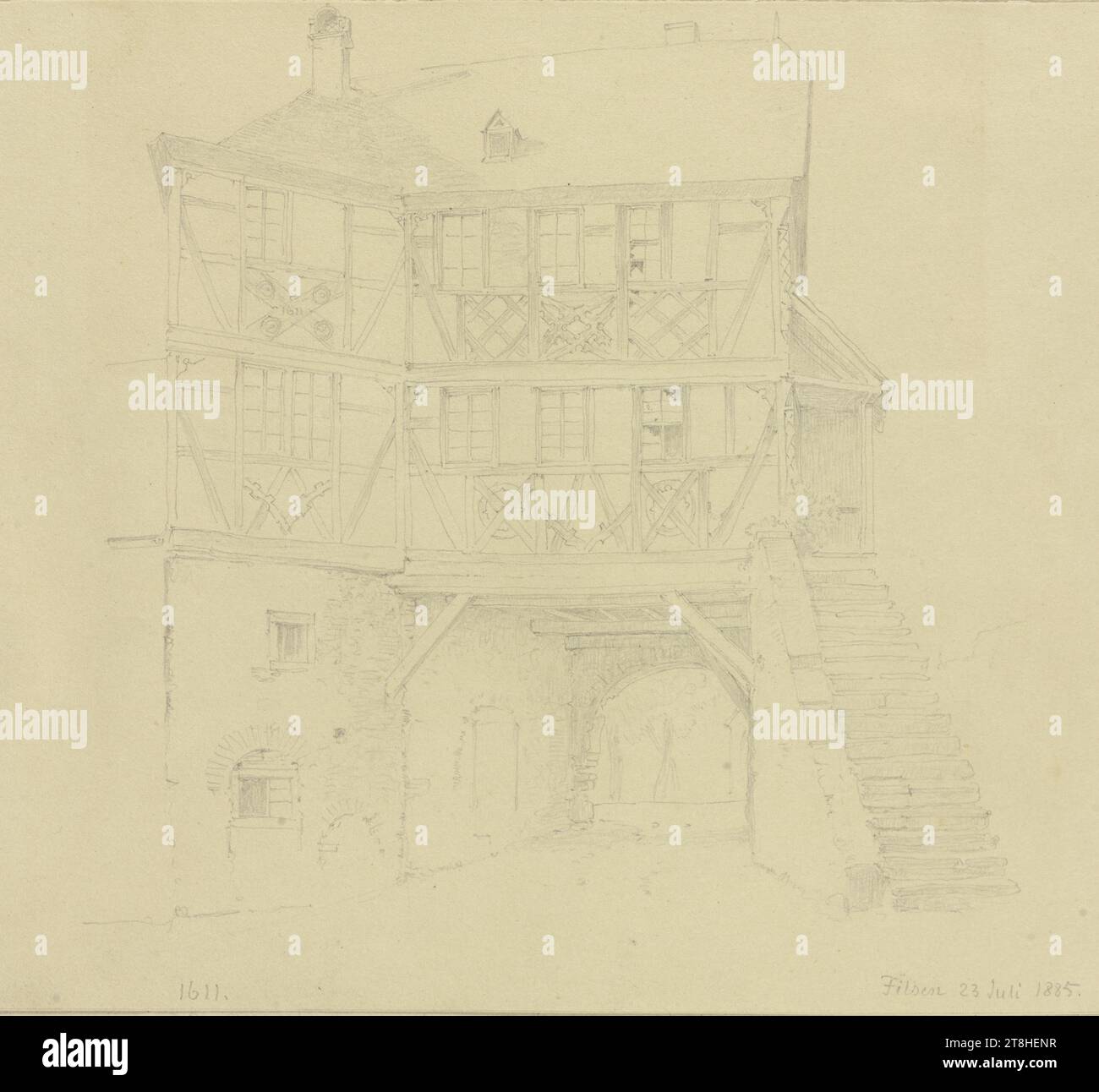 CARL THEODOR REIFFENSTEIN, half-timbered house with gate passage in ...