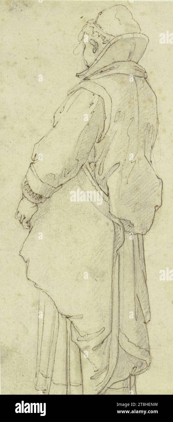 JACQUES CALLOT ?, Old woman in back view, sheet, 180 x 81 mm, brown pen ...