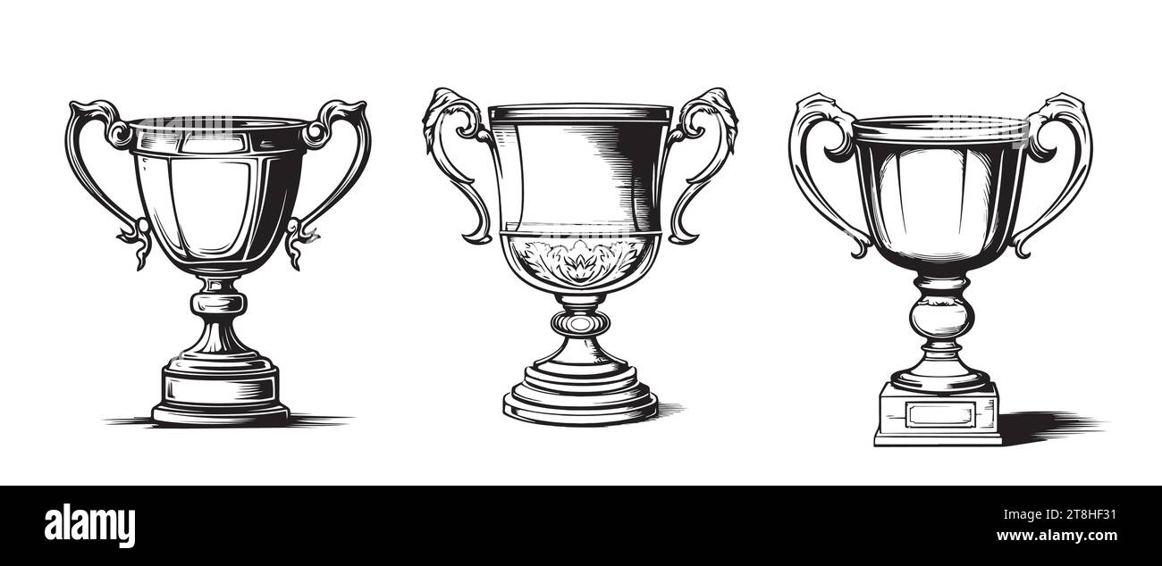 Cup winner set. Hand drawn sketch. vector illustration Stock Vector ...