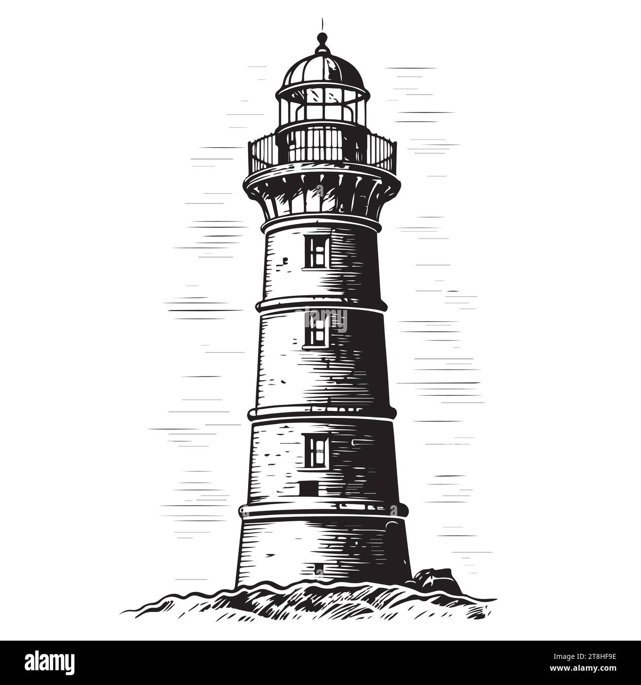Lighthouse on the seaside sketch hand drawn Vector illustration Stock ...