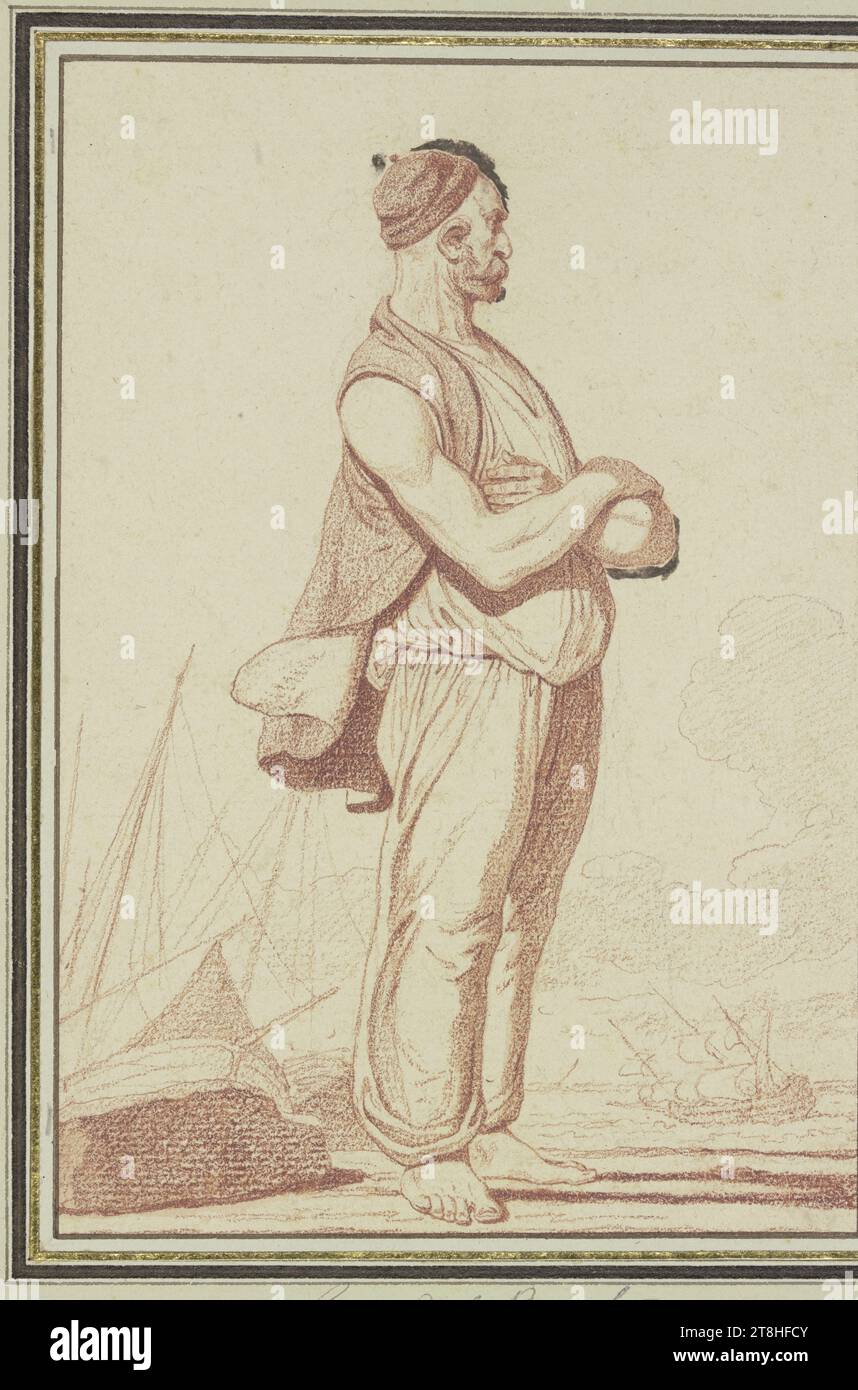 LOUIS FÉLIX DE LA RUE, Turkish boatman, sheet, 197 x 134 mm, red chalk ...