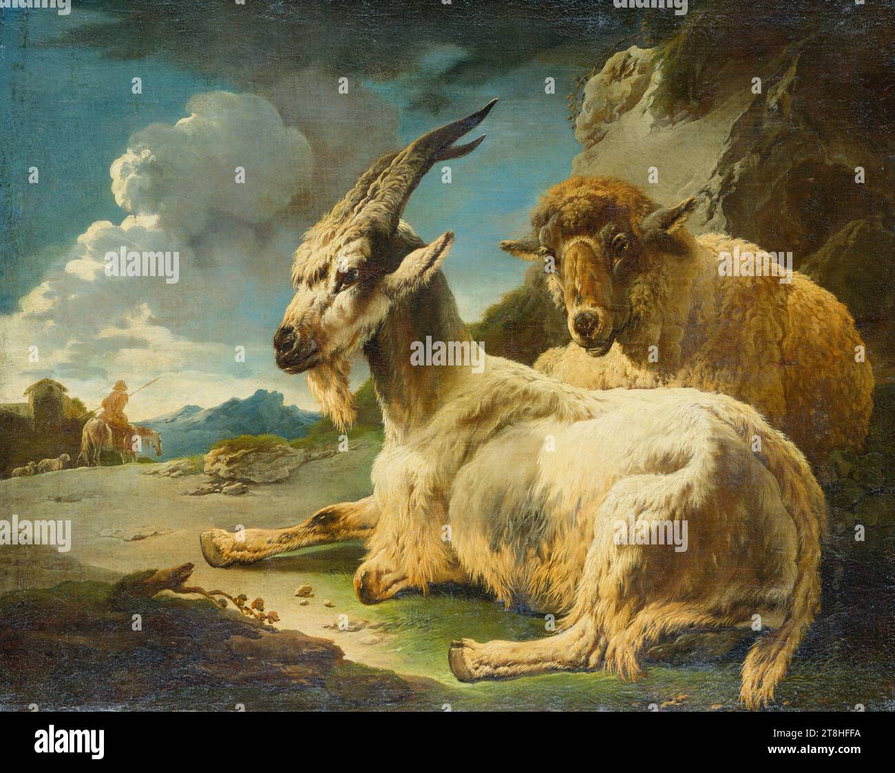PHILIPP PETER ROOS, billy goat and sheep in a rocky landscape, ca. 1680 ...