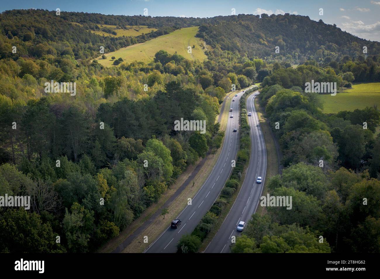 Dorking, Surrey, UK- Aerial view of the A24 near Dorking and Reigate ...