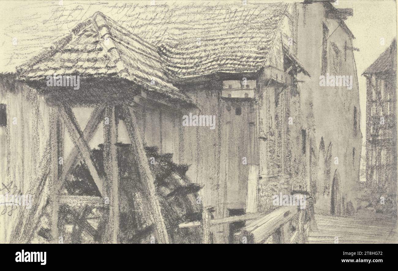 ADOLPH VON MENZEL, water mill, 1888, sheet, 124 x 201 mm, black pen ...
