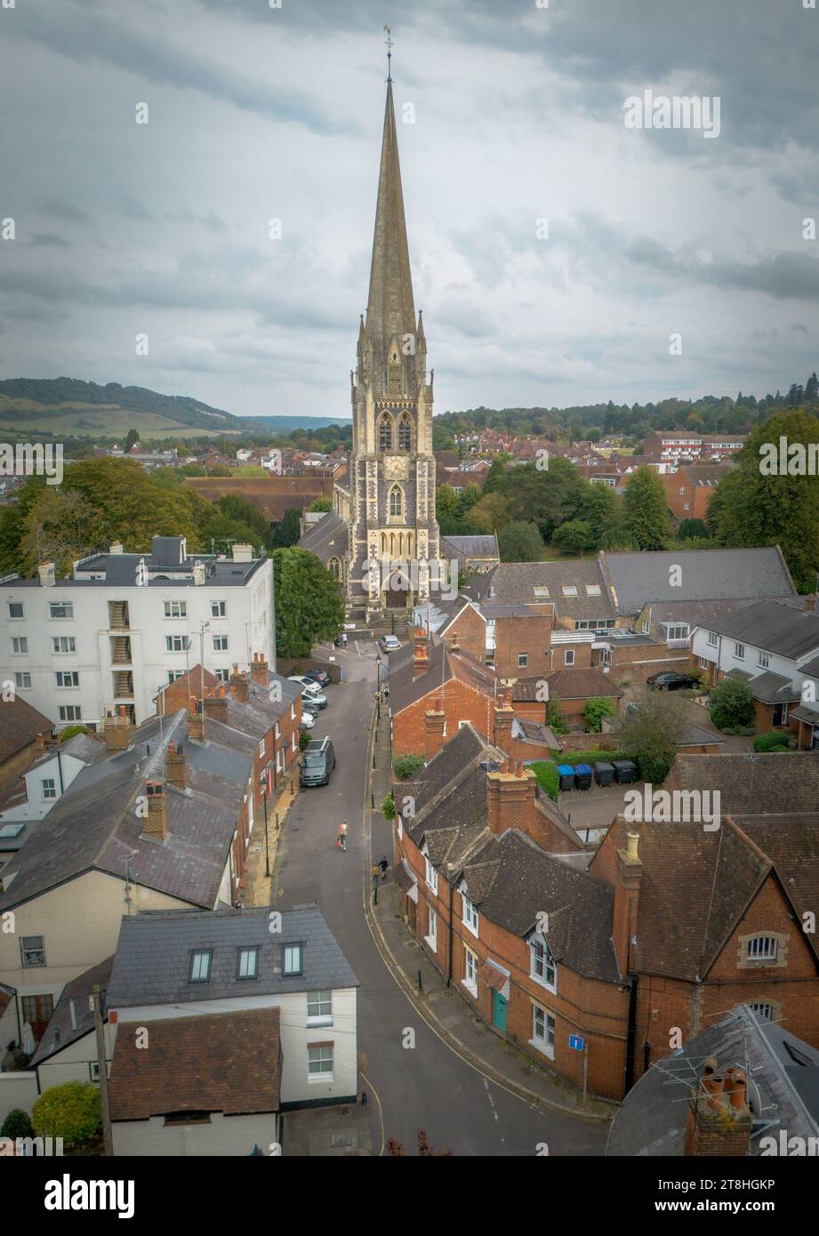 Dorking, Surrey, UK- Aerial view of St Martins church Stock Photo - Alamy