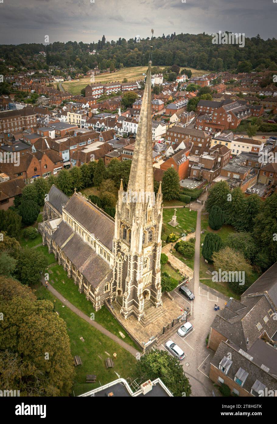 Dorking, Surrey, UK- Aerial view of St Martins church Stock Photo - Alamy